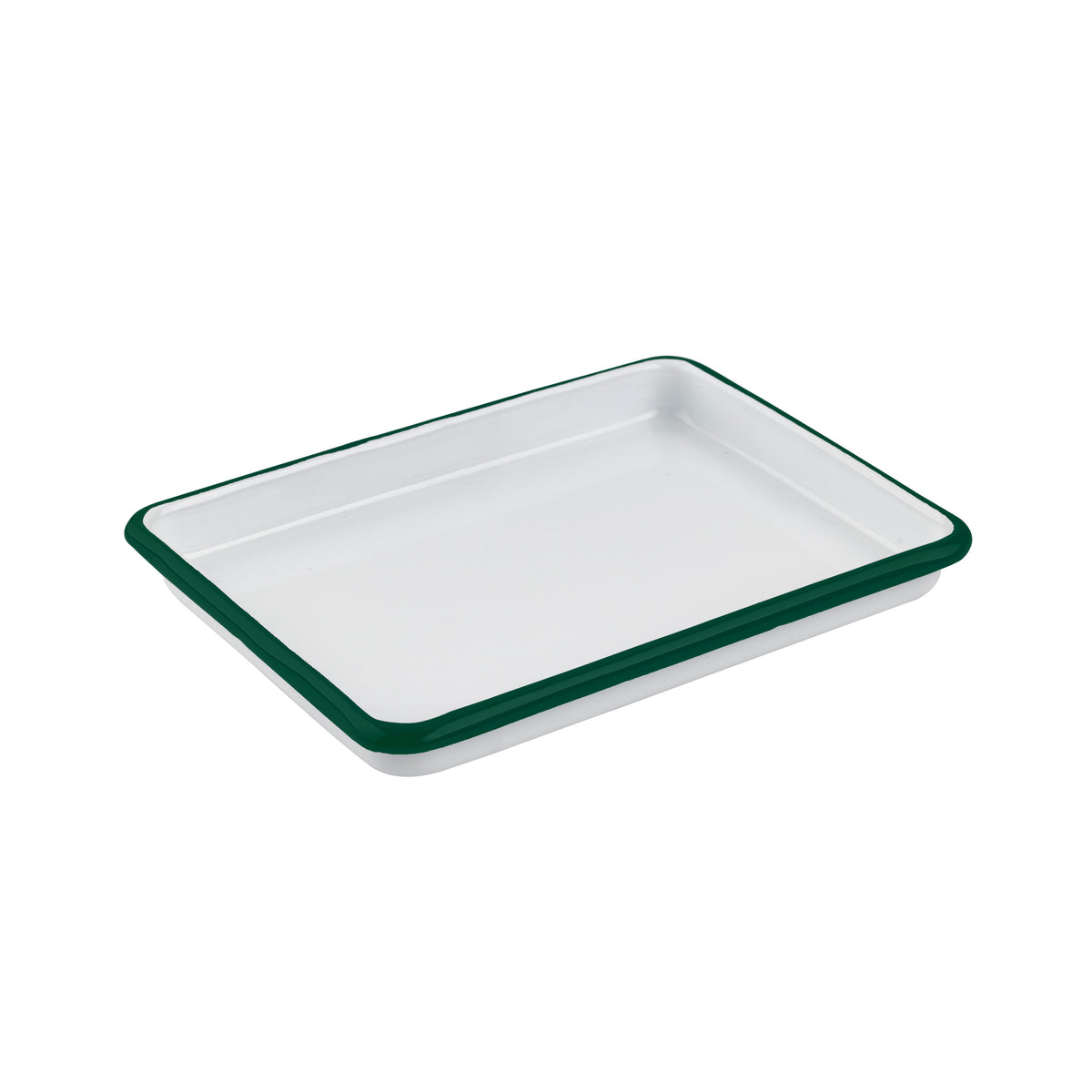 Enamel rectangular tray white w/green rim – Klover Sales