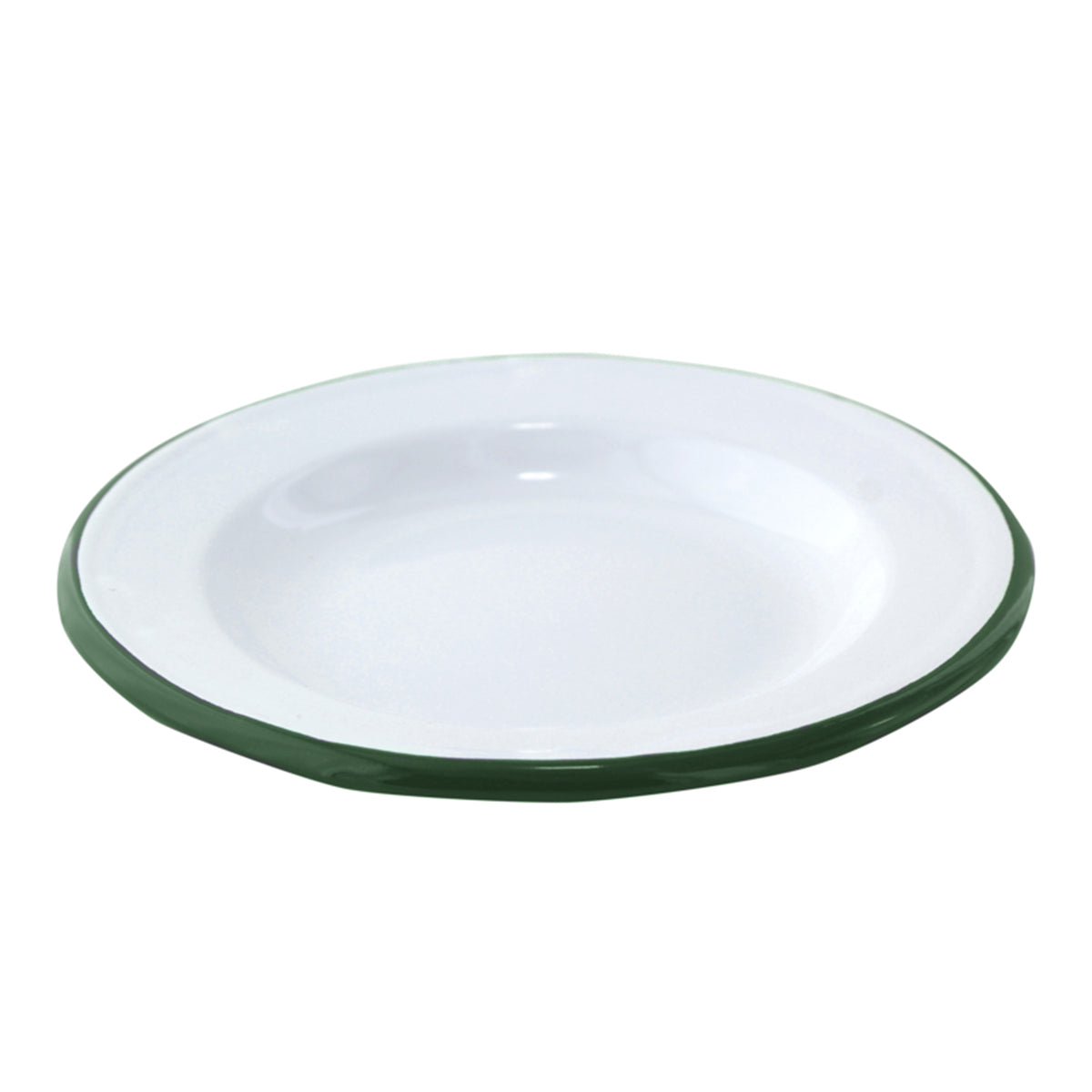 Enamel plate white w/green rim – Klover Sales
