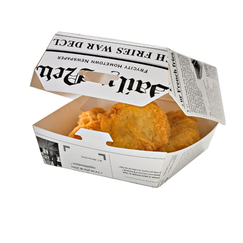 White Newsprinted Hamburger Clamshell Take Out Box - 14oz – Klover Sales