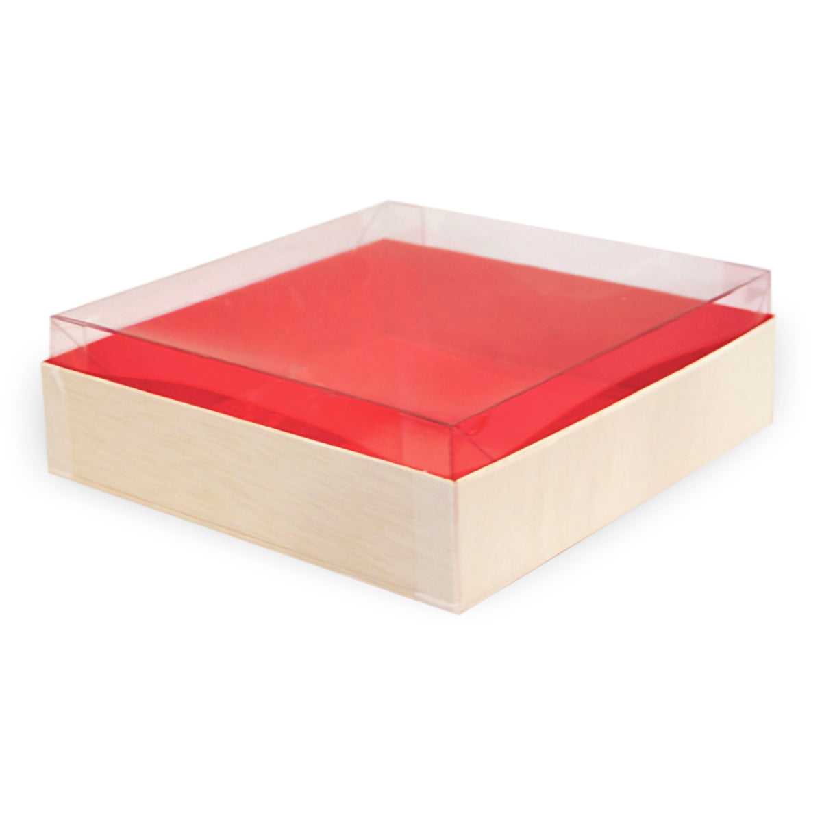 Clear Recyclable Lid for Square Wooden Folding Box with Red Shiny Inte ...